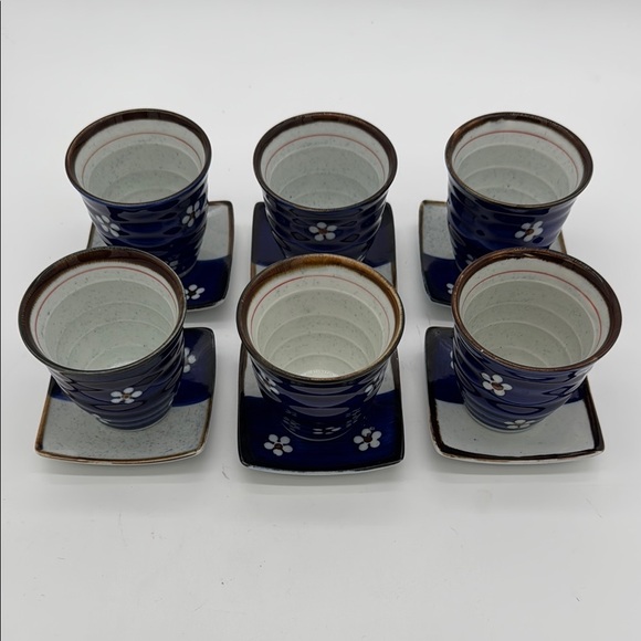 Dining | Japanese Saki Tea Set 12 Piece Set Of 6 Blue Floral Teacups ...